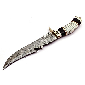 Skokie Knives Custom Hand Made Damascus Steel Hunting Fixed Blade Knife Handle Camel Bone with Brass Spacer