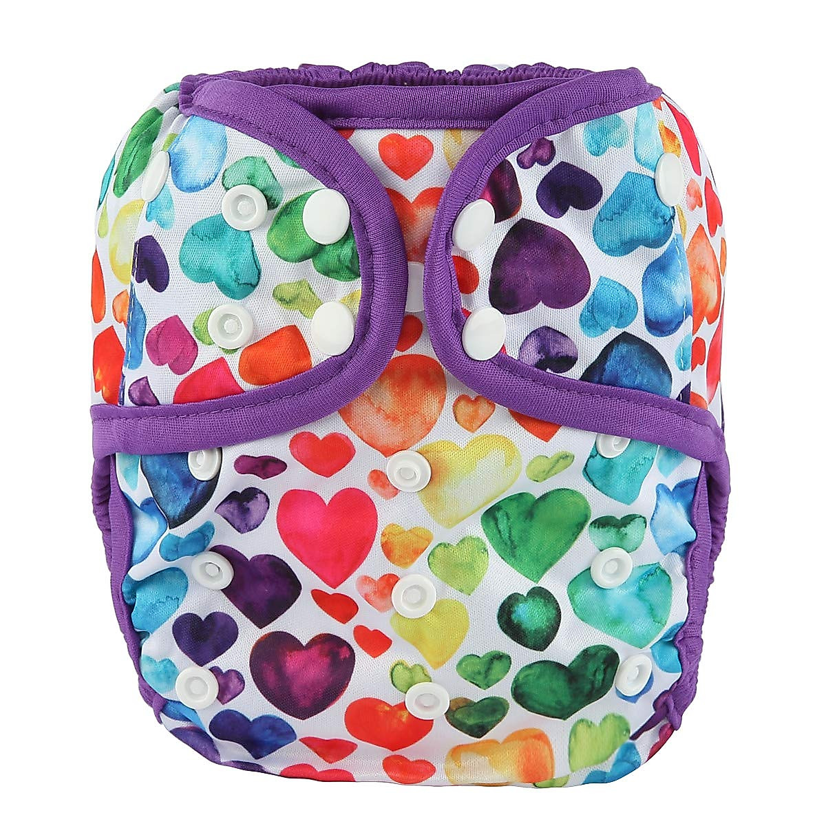Sigzagor Baby Diaper Cover Nappy One Size 10lbs to 36lbs for Girls (Rainbow Hearts)