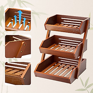 NUTUNI Fruit Basket for Kitchen, 3 Tier Fruit Basket, Bamboo Fruit Basket, Produce Storage, Fruit Holder, Fruit and Vegetable Storage for Potato, Onion, Bread and Snack -Brown (Self-assembly)