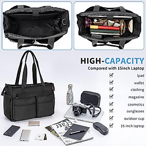 OUUTMEE Utility Tote Bag for Women, Multi Pockets Shoulder Bag with Zipper, Laptop Handbag for Teacher, Working Women, Nurses