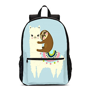 DuJiea Llama Sloth Kids Backpack Set 3 Piece Student Back To School Book Bag with Shouder Bag Pencil Case Box for Boys Girls 1-6th Grade