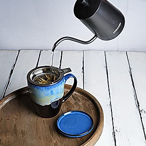 Bosmarlin Ceramic Tea Cup with Infuser and Lid, 13.5 Oz, 4 Colors to Choose, Dishwasher and Microwave Safe, Reactive Glaze, Steeping Tea Mug with Strainer