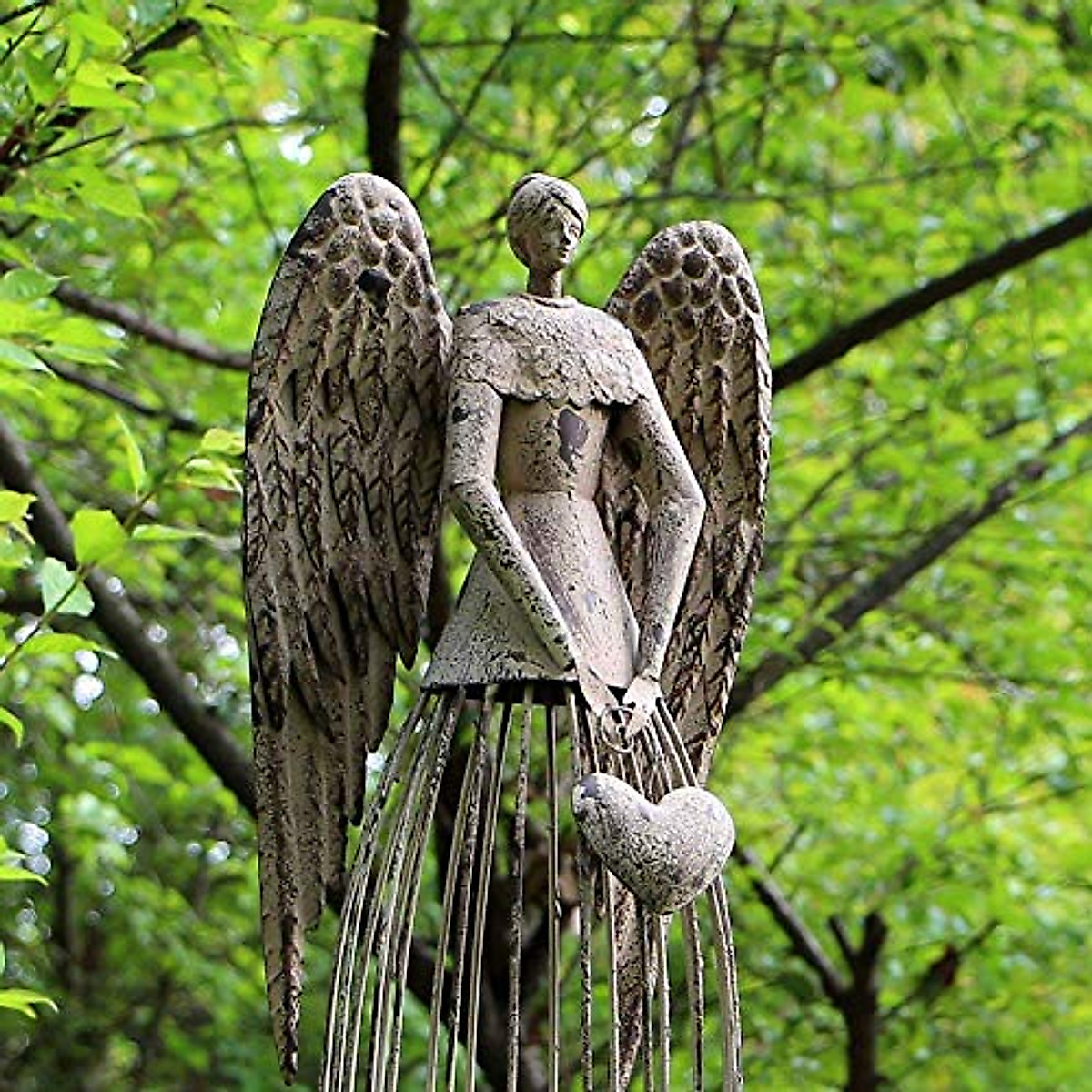 E-view Antique Metal Angel Garden Statue - Weather Resistant Indoor Outdoor Sculptures Yard Lawn Patio Art Decor Guardian Angel for Mother 32" H