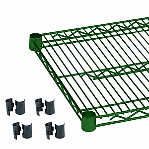 Thunder Group CMEP2448 Wire Shelving, 24" x 48", 850 lb. Capacity, with 4 Sets of Sleeve Clips, Heavy Duty, epoxy Coated, Green, NSF, Pack of 2