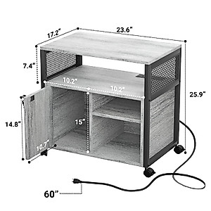 Unikito File Cabinet with LED Lights, Lateral Filing Cabinet with Power Outlets and USB Charging Ports, Printer Stand with Storage, Office Cabinet for Letter, A4, Legal and File Folders, Light Walnut