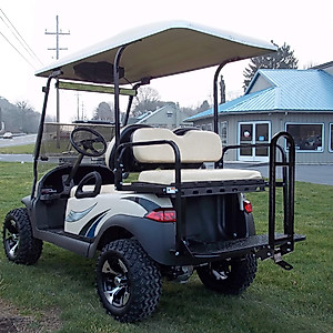 10L0L Universal Golf Cart Rear Seat Safety Grab Bar and Golf Cart Trailer Hitch with Safety Triangles Red Directive Design Fits Club Car, EZGO, Yamaha