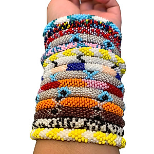 goldenlines 12 Random Mix Crochet Glass Seed Bead Bracelet Nepal Bracelet (ONE Dozen)