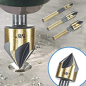 Countersink Drill Bit Set, 5 Pieces High Speed Steel 82 Degree 5 Flute 6mm Round Shank Mill Cutter Bit Countersink in Sizes 1/4” 3/8” 1/2” 5/8” 3/4” Set with Carrying Case.