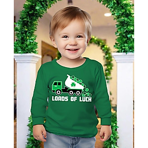 Tstars Boys St. Patrick's Day Shirt - Construction Trucks Design - Lucky St. Patty's Toddler Kids Long Sleeve Tee 3T Green