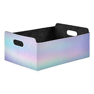Kigai Iridescent Storage Basket, Foldable Open Storage Bins with Double Handle, Felt Storage Boxes for Office Desk, Rectangular Closet Organizer Containers for Home Bedroom