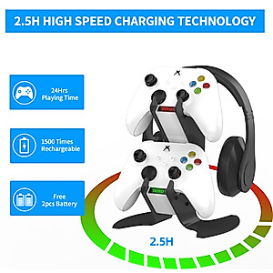 Controller Charger for Xbox Series X S - Wireless Controller Charging, Charger with 2 Pack Rechargeable Battery by DOYO(Black)