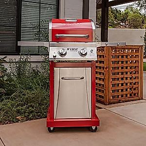Nexgrill Deluxe 2-Burner Propane Barbecue Gas Grill with Warming Rack, 401 sq. in, 28000 BTUs, Outdoor Cooking, Patio, Barbecue Grill, Foldable Side Table, with Full stainless Steel Control Panel, Red