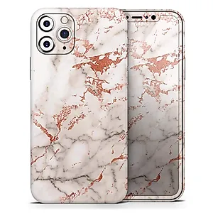 Design Skinz Rose Pink Marble & Digital Gold Frosted Foil V5 - DesignSkinz Protective Vinyl Decal Wrap Skin Cover Compatible with The Apple iPhone 11 (Full-Body, Screen Trim & Back Glass Skin)