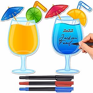 2 Pcs Cruise Door Decorations Magnetic Fruit Drink Cruise Door Magnets with 3 Pcs Paint Pens Cruise Must Haves Cocktail Magnet Stickers for Carnival Birthday Stateroom Refrigerator Car Door Decor