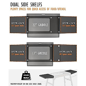 Griddle Stand for Blackstone 17''/22'' Griddle, Portable Blackstone Stand with Sideshelfs, Tool Hooks, Paper Towel Holder and Garbage Bag Holder, Foldable Grill Stand for Ourdoor Tailgating or Camping