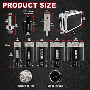DT-DIATOOL Tile Hole Saw Kit Diamond Core Drill Bits Kit 19/28/35/45/51mm with Diamond Finger Bit 20mm and 2 Adapters for Porcelain Tile Ceramic Marble Granite Diamond Hole Saw Kit