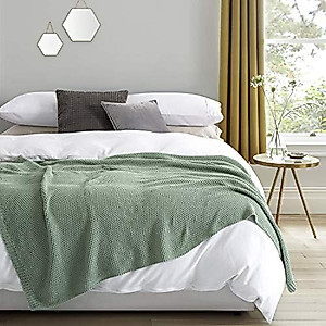 Revdomfly Sage Green Knitted Throw Blanket for Couch, 100% Cotton Cable Knit Throw Blanket Soft Cozy Decorative Sofa Chair Blankets, 50" x 60", Sage Green