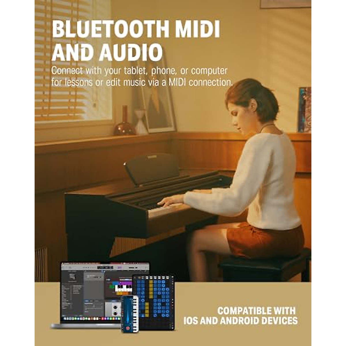 Donner DDP-300 Digital Piano with 88 Graded Hammer Action Weighted Keys, Record, Bluetooth, 10 Voices, 4 Reverb, Speakers, Professional Full Fize Key Keyboard Electric Dark Rose