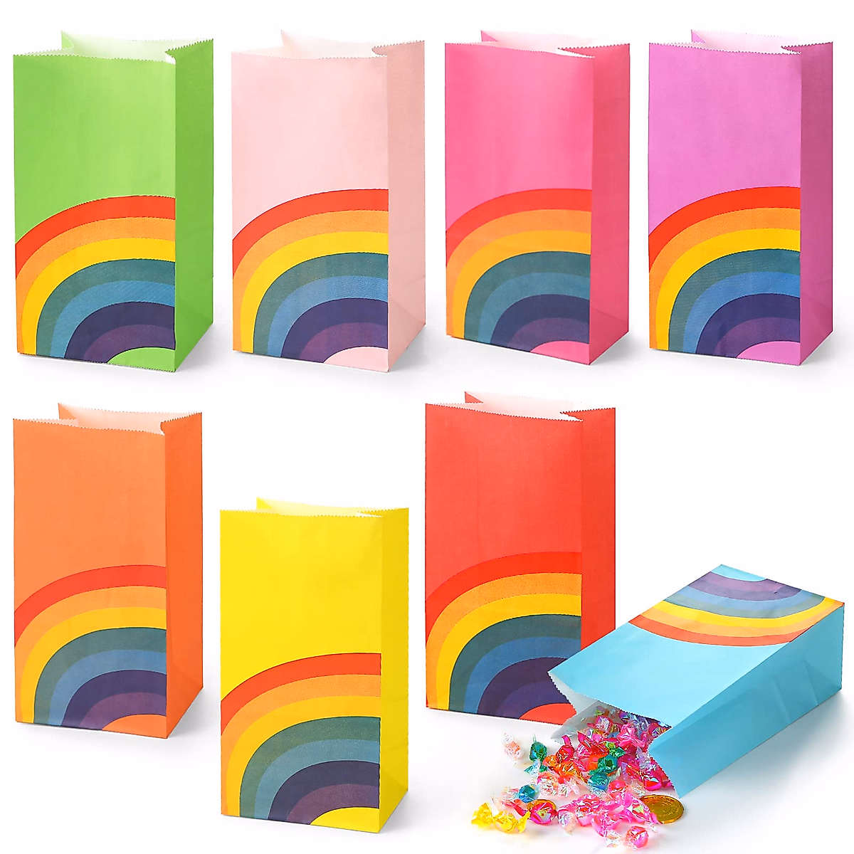 TOXOY 48 PCS Rainbow Gift Bags, Party Favor Bags Small Gift Bags Paper Candy Bags for Birthday Party