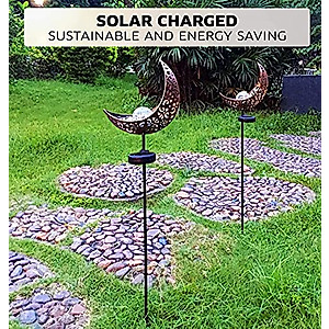 XVZ Solar Moon Crackle Glass Globe Stake Metal Lights, 2 Pack Solar Powered Garden Decorations,Waterproof Outdoor Decorations for Walkway,Pathway,Lawn,Lawn,Patio or Courtyard