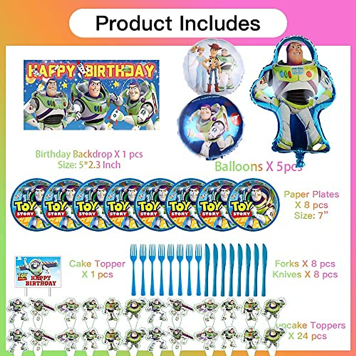 FNTOO Buzz Lightyear Party Supplies Plates Favors Decorations Backdrop Decor Banner Birthday Cake Topper, N02660