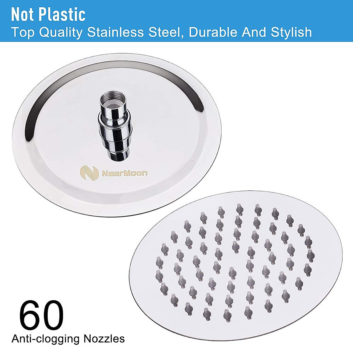 NearMoon Rain Shower Head, Ultra-Thin Design-Pressure Boosting, Awesome Some Experience, High Pressure High Flow Stainless Steel Rainfall Shower Head (6 Inch,Chrome Finish)