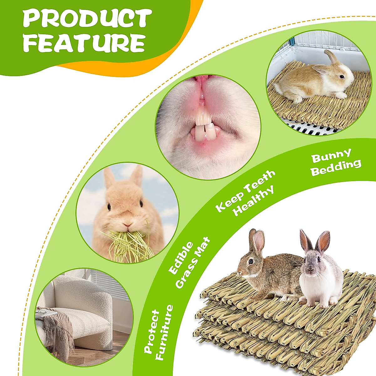 Hiflora Rabbit Grass Mats 6 Pack Bunny Bed Rabbit Toys Easy for Burrowing Natural Grass Scent Bunny Toys for Rabbits Indoor, Guinea Pig, Hamster, Hedgehog Comfortable and Cozy Environment