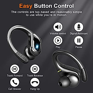 Ltinist Wireless Earbud, Bluetooth 5.3 Headphones Pure Bass Sound with Earhooks, 60H Battery Over Ear Headphones with Dual-LED Display, IP7 Waterproof Earphones Built-in Microphone for Running Sports