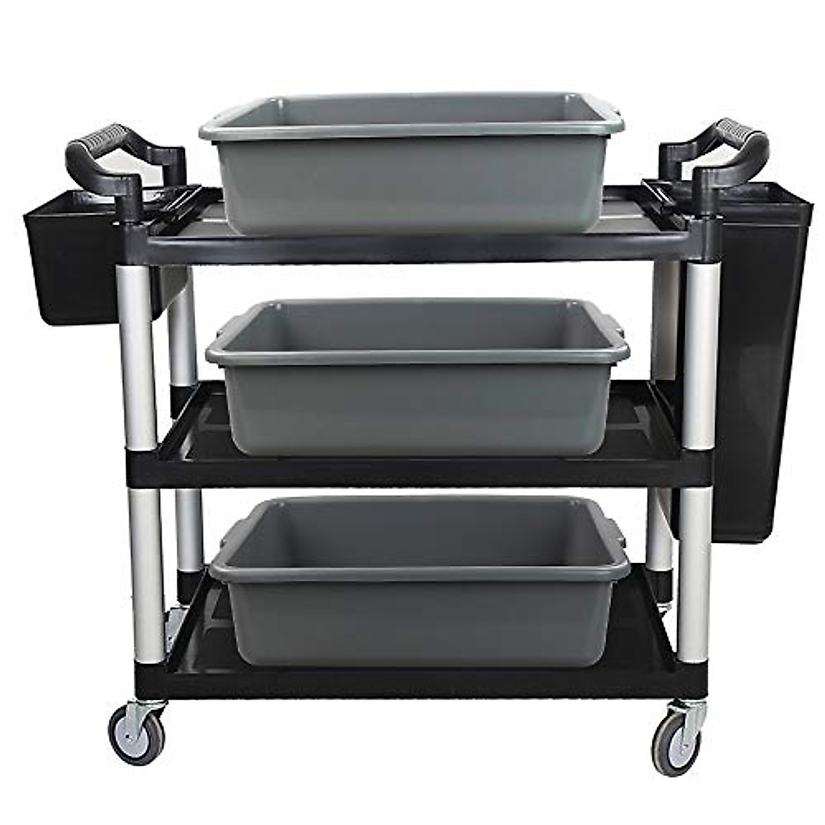 Begale 4-Pack 23 L Large Plastic Commercial Utility Bus Box, Bus Tubs, Gray