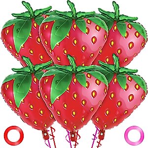 Strawberry Balloons, 6 Pcs Sweet Fruit Balloons for Birthday Party Decorations, Strawberry Foil Balloons for Strawberry Themed Party Baby Shower Gender Reveal