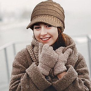 SATINIOR Women Knit Winter Brim Hats for Women Slouchy Beanie with Visor Warm Newsboy Skull Cap (Black, Dark Gray, Khaki, Army Green, 4), One Size