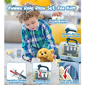 TEUVO Pet Care Playset Robot Dog Toys for Kids, 12Pcs Kids Vet Playset Toys Veterinarian Kit Doctor Kit & Interactive Electric Dog Plush & Cage Pretend Play Gifts for Girls Toddlers 3 4 5 6 7 Year Old