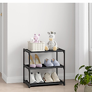 Autonomier 3 Tier Small Shoe Rack, Narrow Stackable Kids Toddler Adult Shoe Storage Organizer Shelf for Closet Floor Front Door Entrance Entryway, Free Standing Shoe Rack Organization Shelves