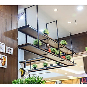 ALIGMA Nordic Iron Solid Wood Ceiling Shelf, 2 Tier Ceiling Mounted Storage Shelf, Bar Restaurant Hanging Decorative Flower Stand (Size : L 100cm)