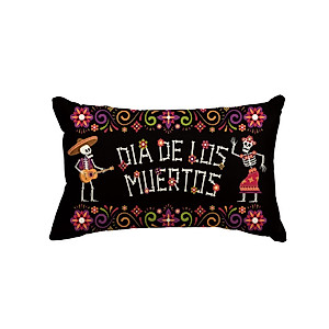 AVOIN colorlife Dia De Los Muertos Skeleton Wedding Throw Pillow Cover, 12 x 20 Inch Day of The Dead Guitar Halloween Cushion Case Holiday Decor for Sofa Couch