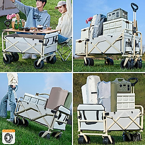 Back Open Folding Garden Utility Wagon with Table, Collapsible Outdoor Small Grocery Carts, 551Lbs Weight Capacity for Shopping & Storage, with 360 Degree Swivel Wheel,White