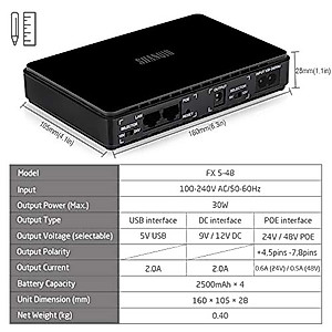Mini UPS Battery Backup with Gigabit POE for Router, Modem, Security Camera, Input AC Output USB 5V DC 9V/12V DC 24V/48V POE (1000Mbps)