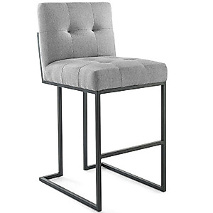 Modway Privy Stainless Steel Upholstered Fabric Bar Stool Set of 2, Black Light Gray