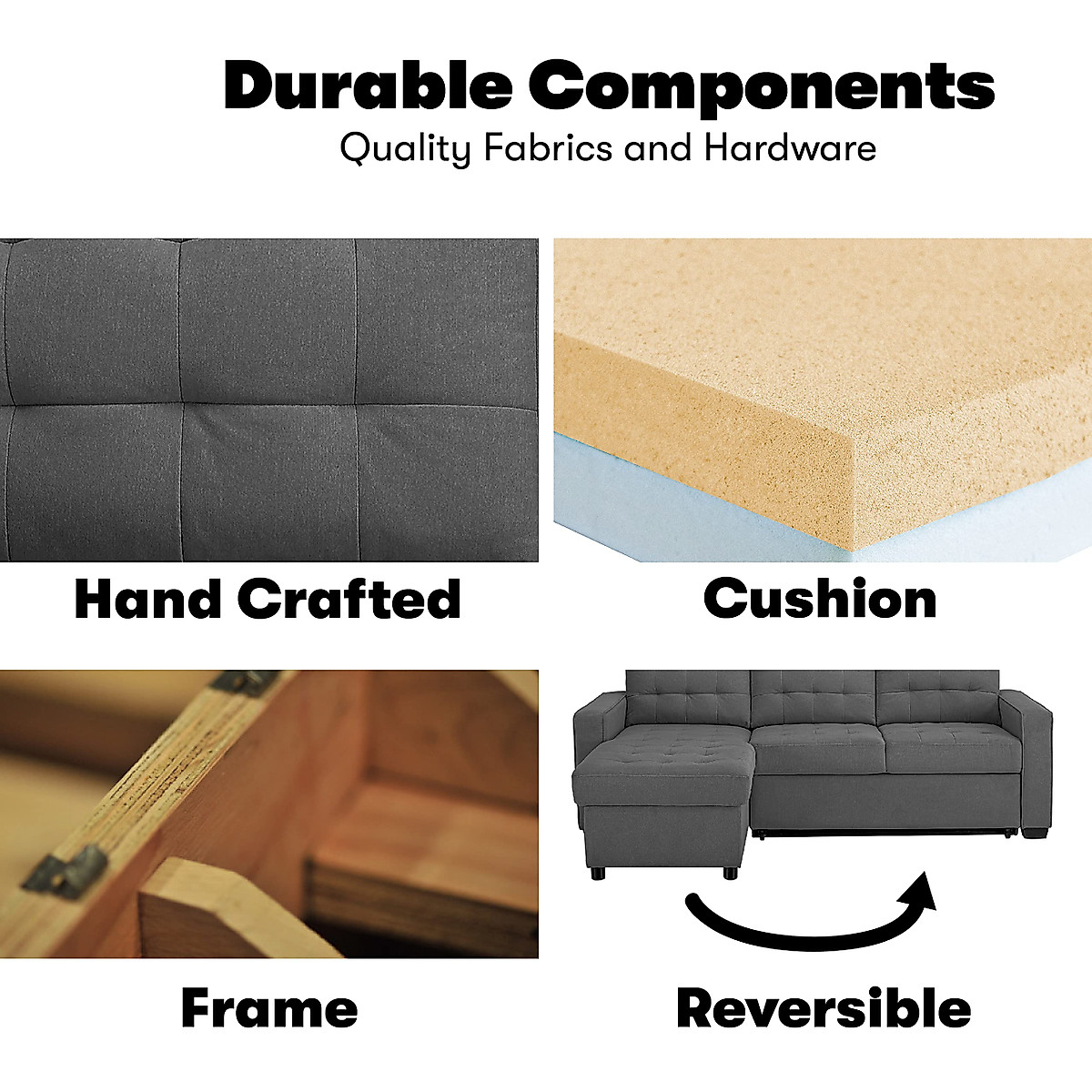 Serta Dreamlift Bakersfield Sectional Sofa Bed, Steel Grey