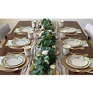 Woodland Sage Green Party Tableware with Paper Plates, Napkins, Disposable Cups, Gender Neutral Baby Shower, Boho Greenery, 25 Servings With Gold Foil, Bridal Shower, Birthday Supplies