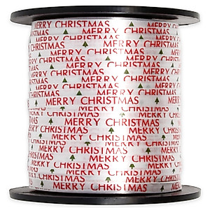 Gift Boutique Christmas Curling Ribbon 4 Pack Rolls Printed Red Green & White Stripes, HO, Santa Hat, Merry Xmas Party Crafts Supply Decorations- 350 Yards Per Roll - Total of 4200 Feet 5mm Ribbon