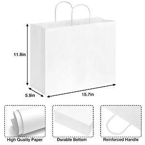 Moretoes 16x6x12 Inch 90pcs Gift Bags, White Paper Bags with Handles, Large Gift Bags Kraft Shopping Bags in Bulk for Boutiques, Small Business, Retail Stores, Gifts & Merchandise