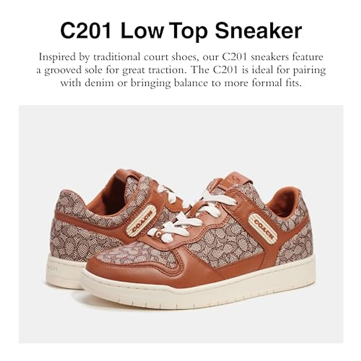 Coach Women's C201 Micro Signature Jacquard Sneaker, Cocoa/Burnished Amber, 8