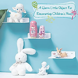 Geelin 4 Pcs Acrylic Floating Shelves White Acrylic Wall Shelf Small Wall Mounted Acrylic Shelves with Adhesive Screw for Wall Corner Bathroom Book Storage Decoration, 7.9 x 4.7 x 1.6 inches