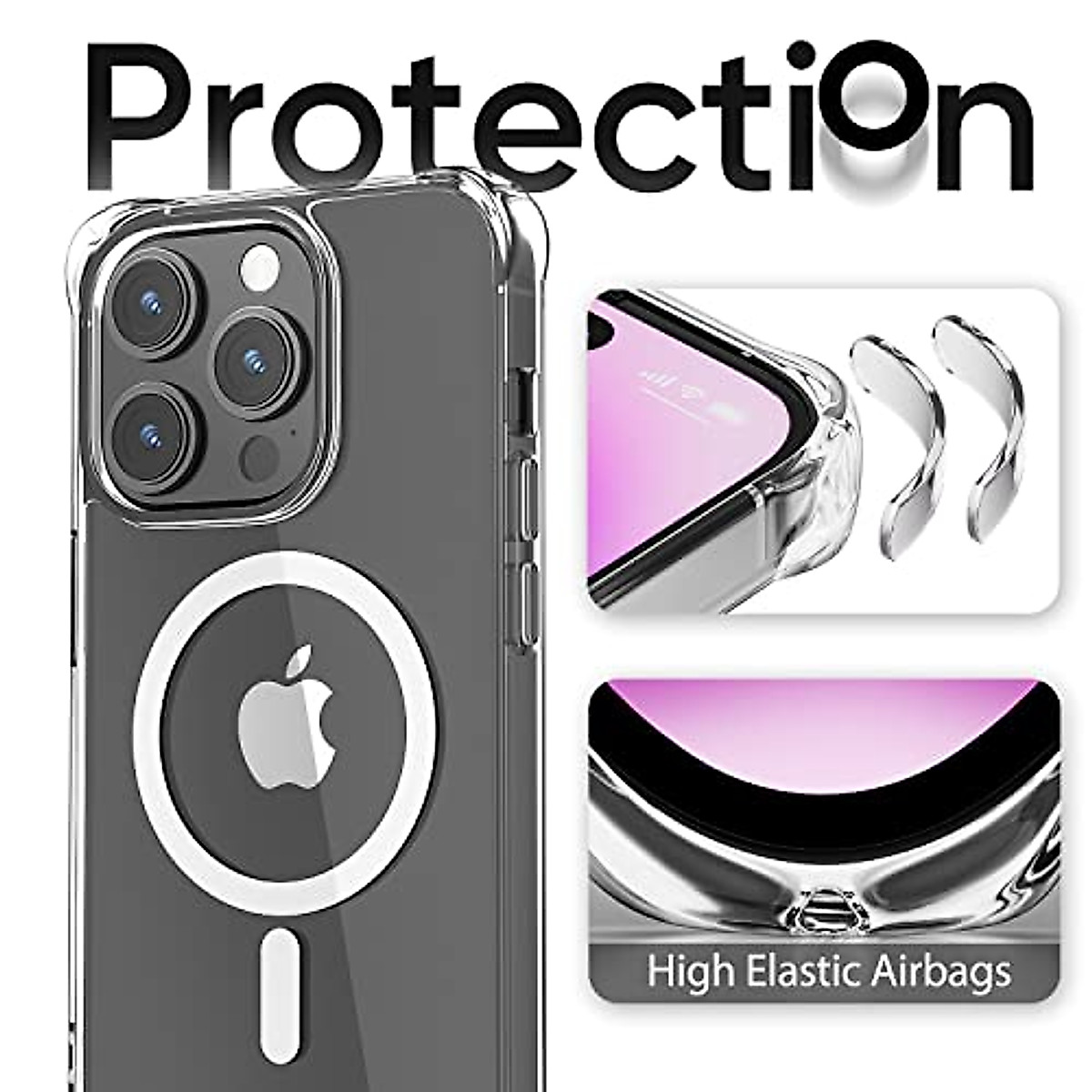 SUCGLES for iPhone 14 Pro Case, Compatible with MagSafe, Shockproof Military Grade Protection, Non-Yellowing, Strong Magnetic Slim Phone Cover for Apple 14pro, 6.1in (A-Magnet Clear Bumper)