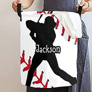 CustomLife Sports Baseball Customized Dirty Clothes Laundry Basket with Knitting Handle Clother Bag 19.69''(H) x 14.17''(W)
