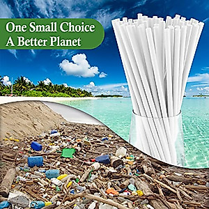 NEEBAKE Paper Drinking Straws - 200Pcs Biodegradable Drinking Stripe (White)