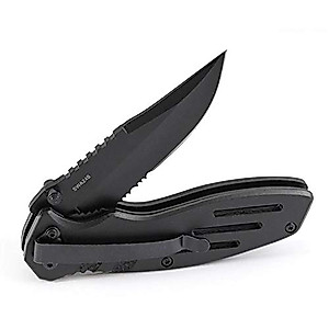 Smith & Wesson Extreme Ops SWA24S 7.1in S.S. Folding Knife with 3.1in Serrated Clip Point Blade and Aluminum Handle for Outdoor, Tactical, Survival and EDC,Black