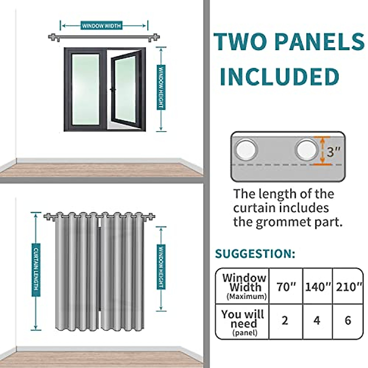 BGment Blackout Curtains for Bedroom - Grommet Thermal Insulated Room Darkening Curtains for Living Room, Set of 2 Panels, Each 46 x 54 Inch, Dark Grey