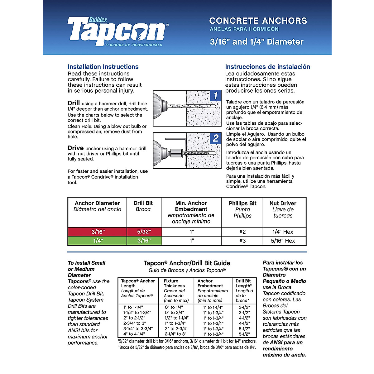 ITW RED HEAD 1/4 inch x 3-1/4 inch Tapcon,HW4-314 Hex Head Concrete Screw for Anchoring to Masonry,Block or Brick (500 per Case)